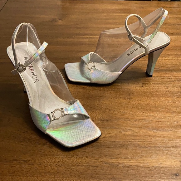 Metaphor | Shoes | Metaphor Square Toe Iridescent Heeled Sandals | Poshmark